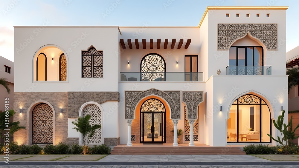 Elegant Arabic Style Villa House with Palm building. Arabic ...