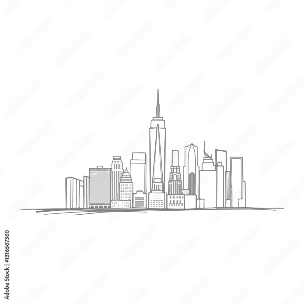 A minimalist New York City metropolis drawing, executed as a sketch ...