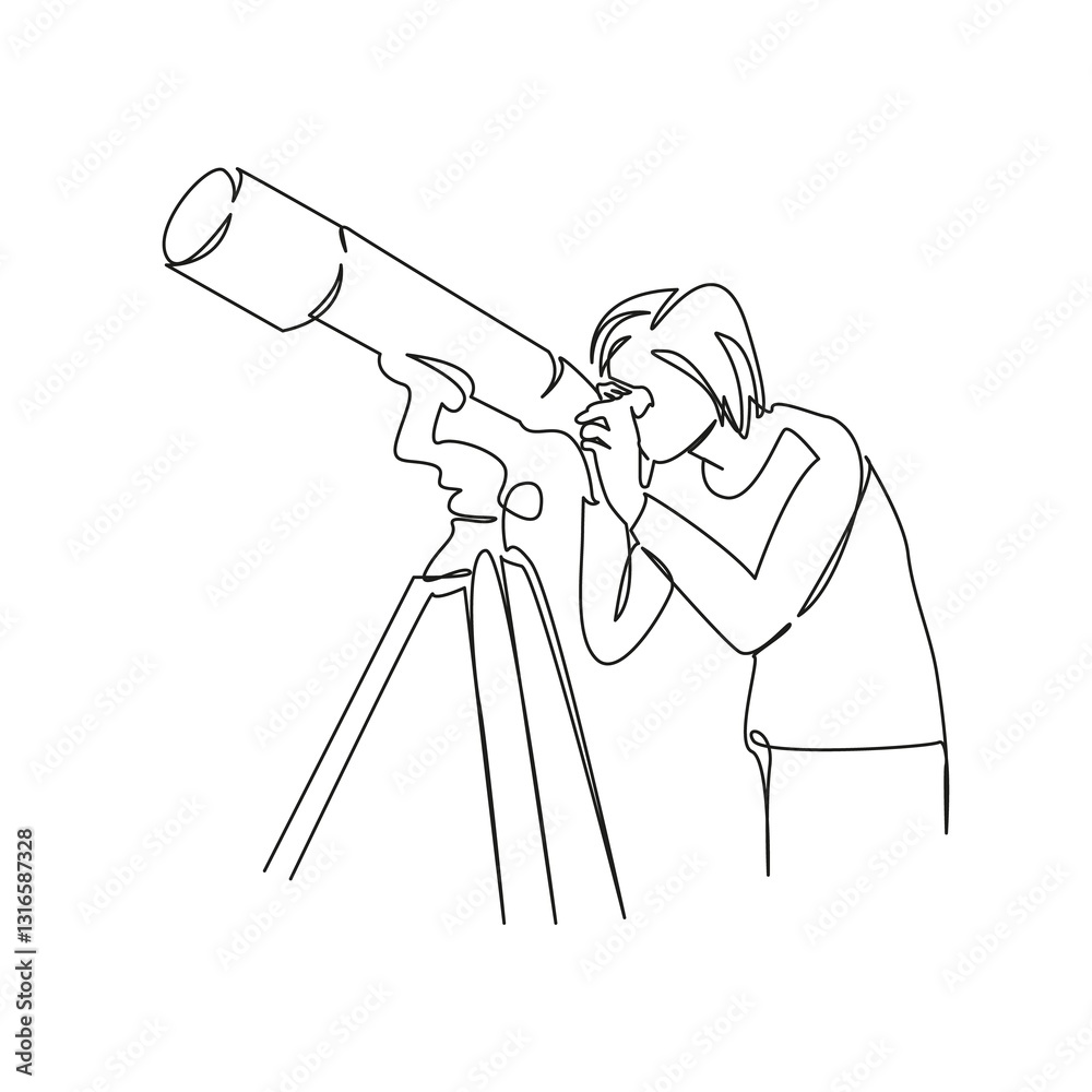 One continuous single drawing line art flat doodle woman astronomy ...