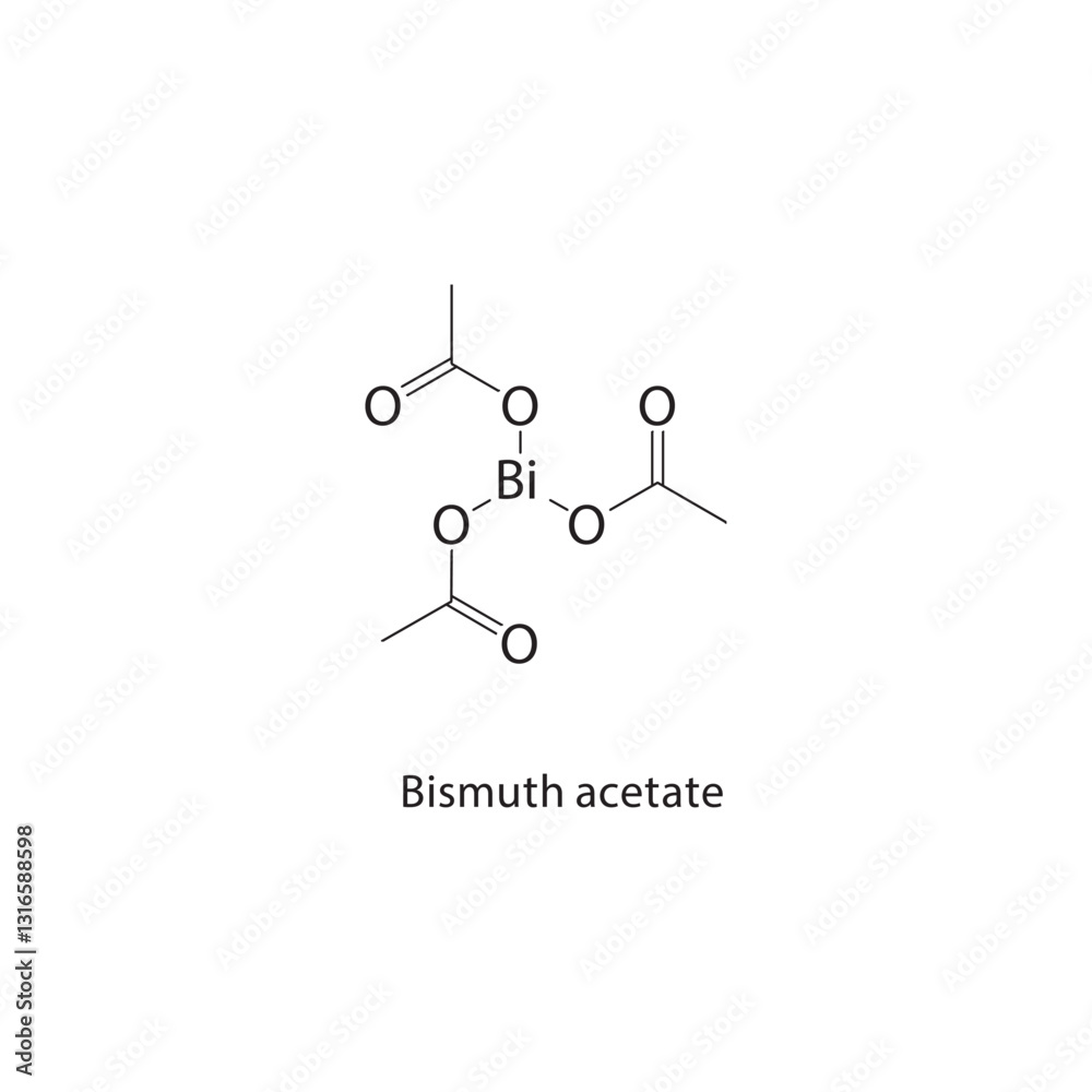 Bismuth acetate skeletal structure. Bismuth Compound compound schematic ...