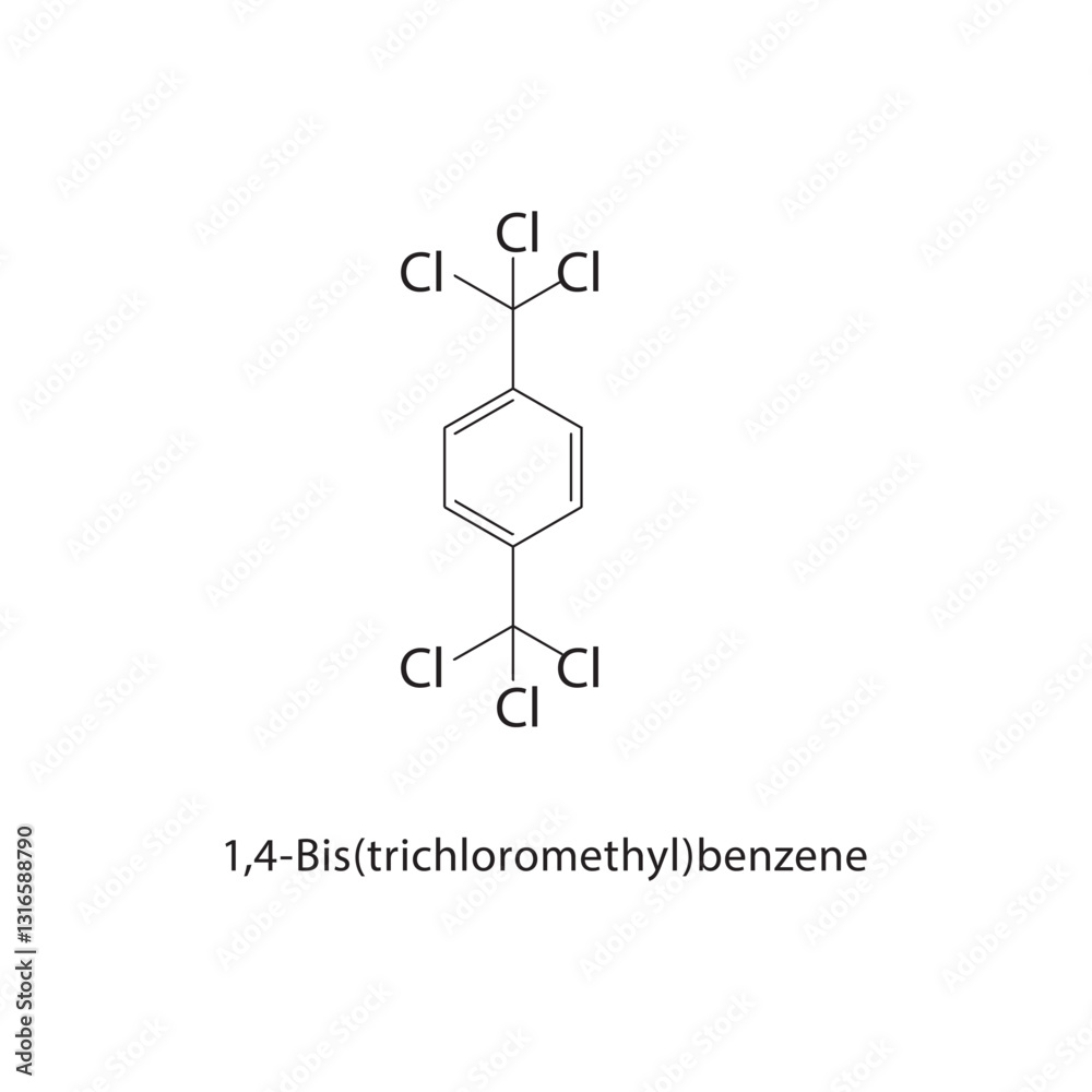 1,4-Bis(trichloromethyl)-benzene skeletal structure. Halogenated Hydrocarbon compound schematic ...
