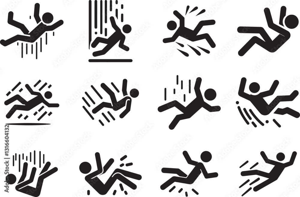 Stick Figure Character Slipping and Falling Stock Vector | Adobe Stock