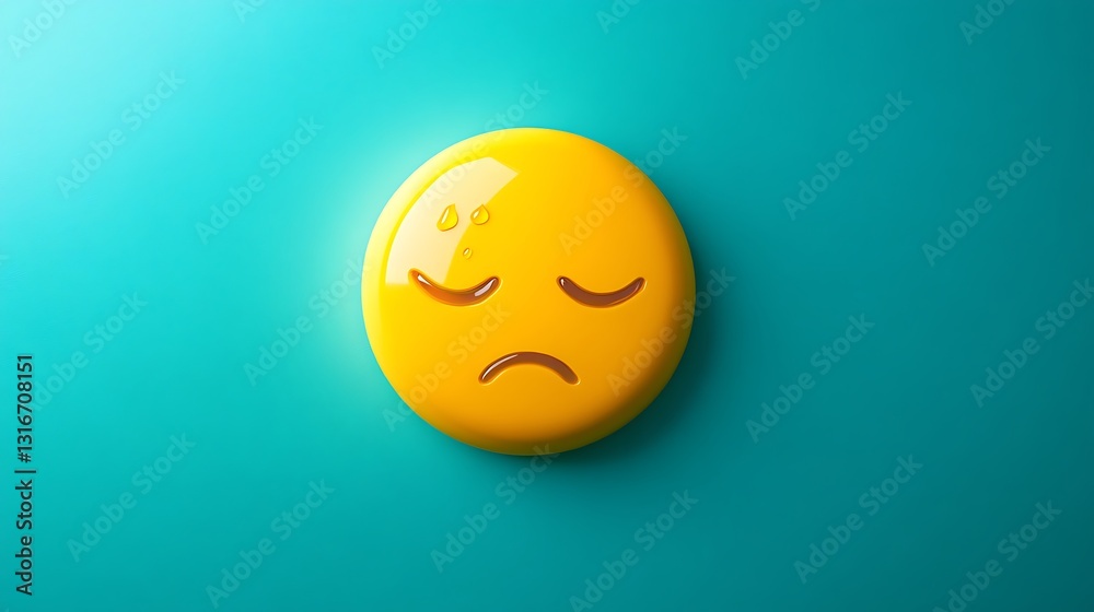 3D crying emoji with sad expression and teardrops on teal background in ...