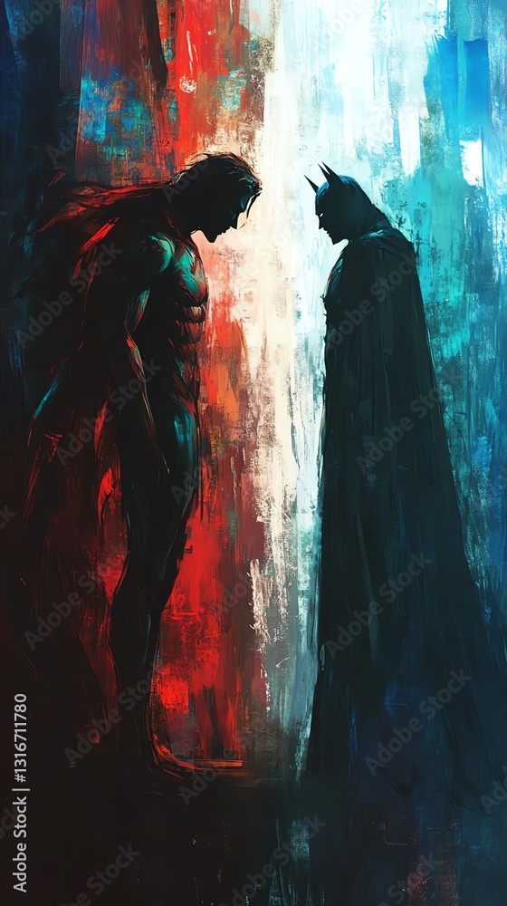 Ilustración de Stock Stylized artwork depicting Superman and Batman ...