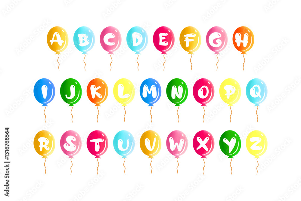 Cartoon air balloon alphabet isolated on white background. Colorful ...