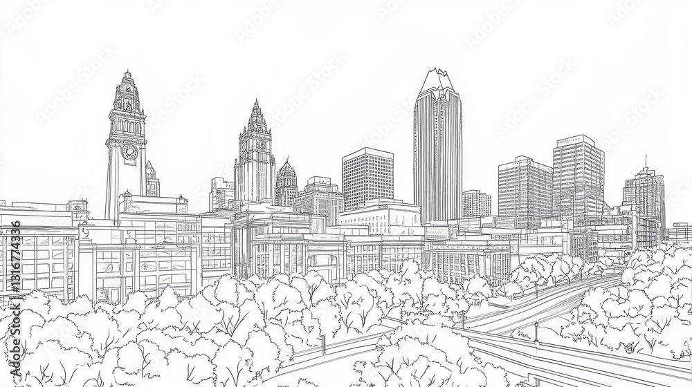 Indianapolis Indiana Skyline Line Art Coloring Page - Single line ...