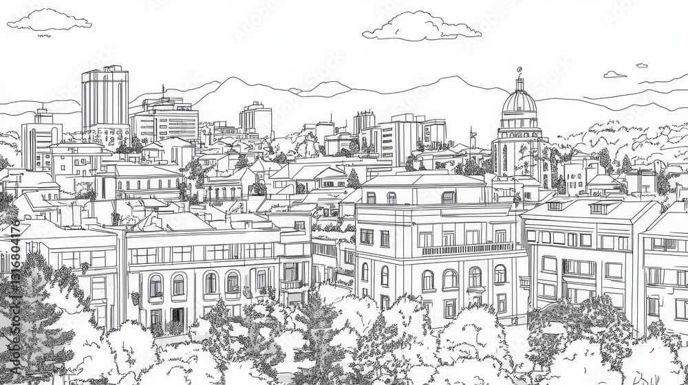 Tirana Albania Cityscape Line Art Coloring Page - Single line drawing ...