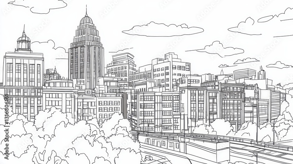Providence Rhode Island Cityscape Line Art Coloring Page - Single line ...