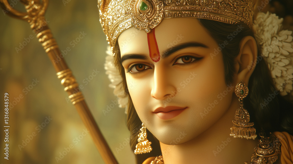 Ram Navami: Close-Up of Lord Ram with a Golden Crown, Tilak, and ...
