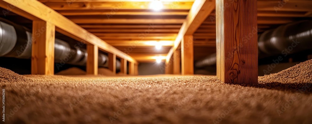 Crawlspace Insulation Installation with Exposed Wood Framing and Ducts ...