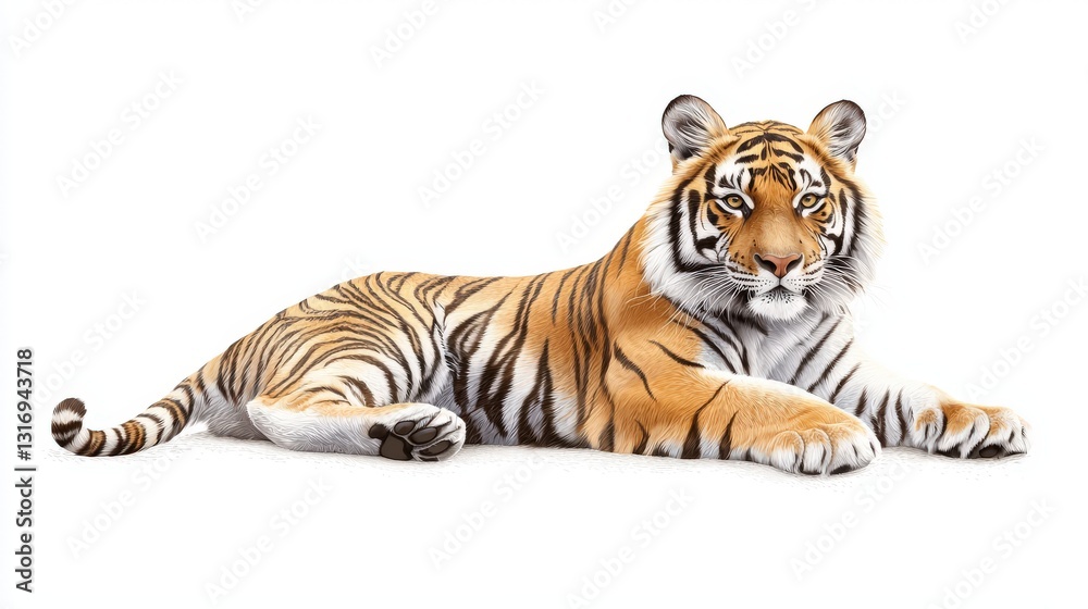 Realistic tiger drawing, detailed fur texture and piercing eyes, bold ...