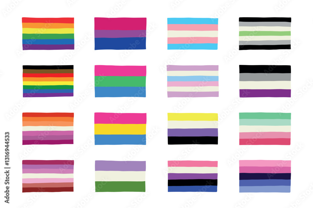Set of colorful LGBTQ+ pride flags Gender equality and sexual identity ...