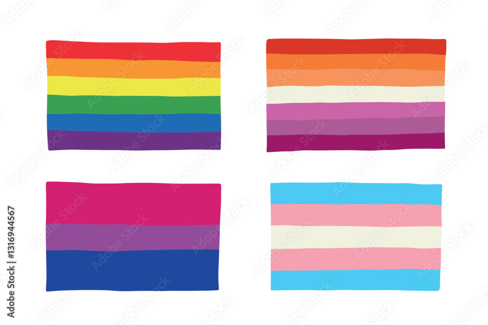 Set of colorful LGBTQ+ pride flags Gender equality and sexual identity ...