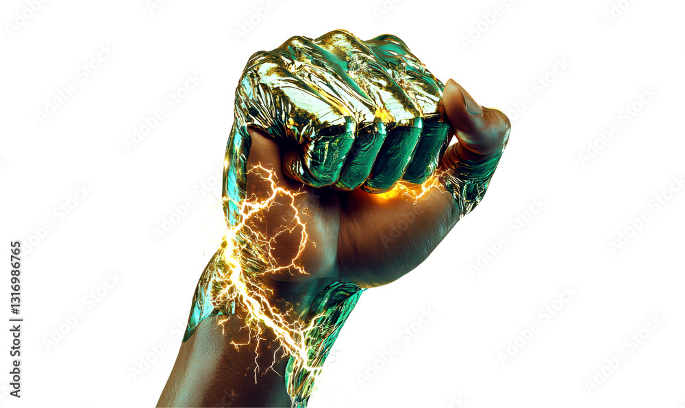 Clenched Fist Surrounded by Lightning Bolts Representing Power Isolate ...