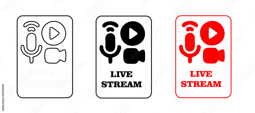 Live streaming icon set. Live broadcasting buttons and symbols. Set of ...