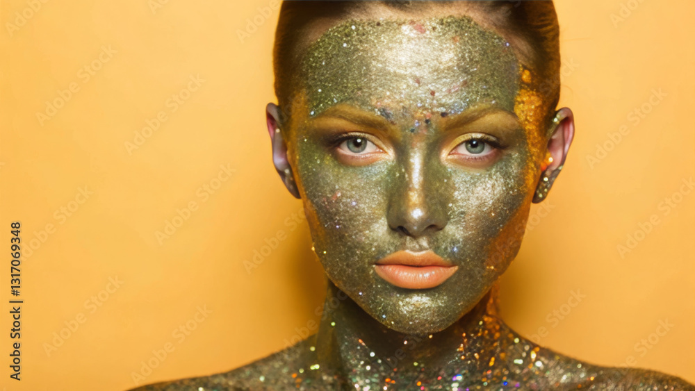 Layered Glitter and Paint Create a Stunning Portrait Stock Photo ...