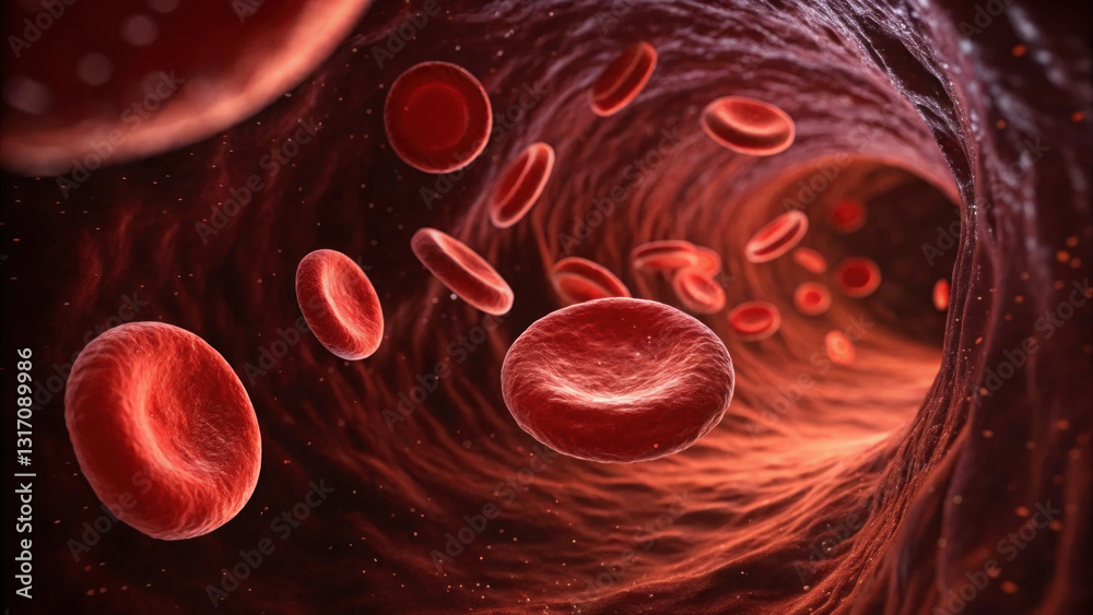 Floating red blood cells inside blood vessel, showing circulation and ...