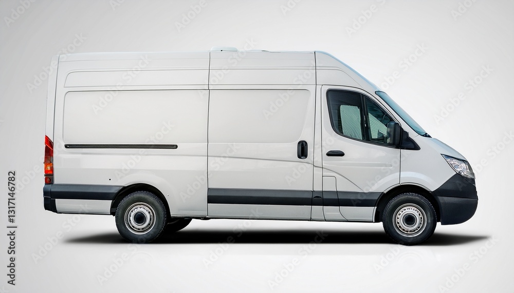 clean blank white delivery van isolated on empty background side view ...