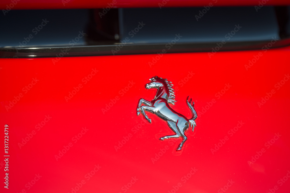 Slovenia, Ljubljana - 22 Feb 2025: Red Ferrari F8 Tributo luxury sports ...