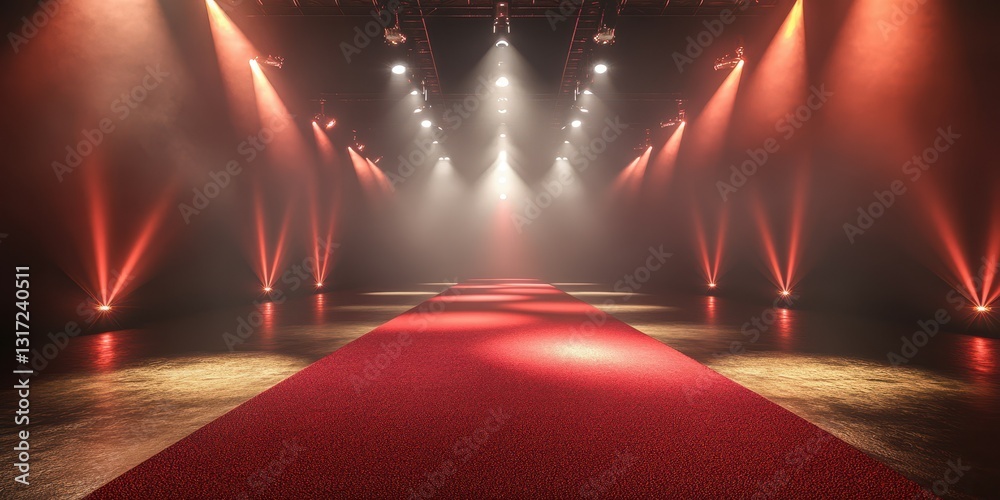 Red carpet event venue with dramatic lighting and stage design for an ...