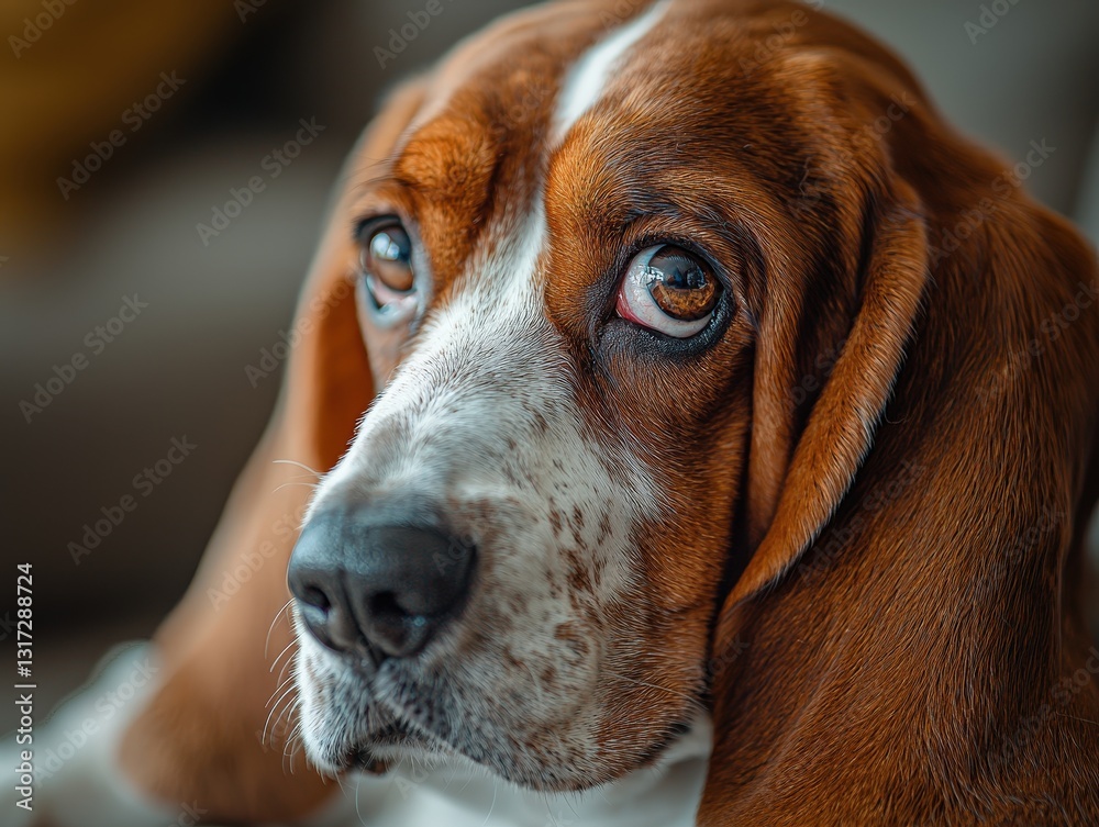 Basset hound with long droopy ears looking confused, big sad eyes ...