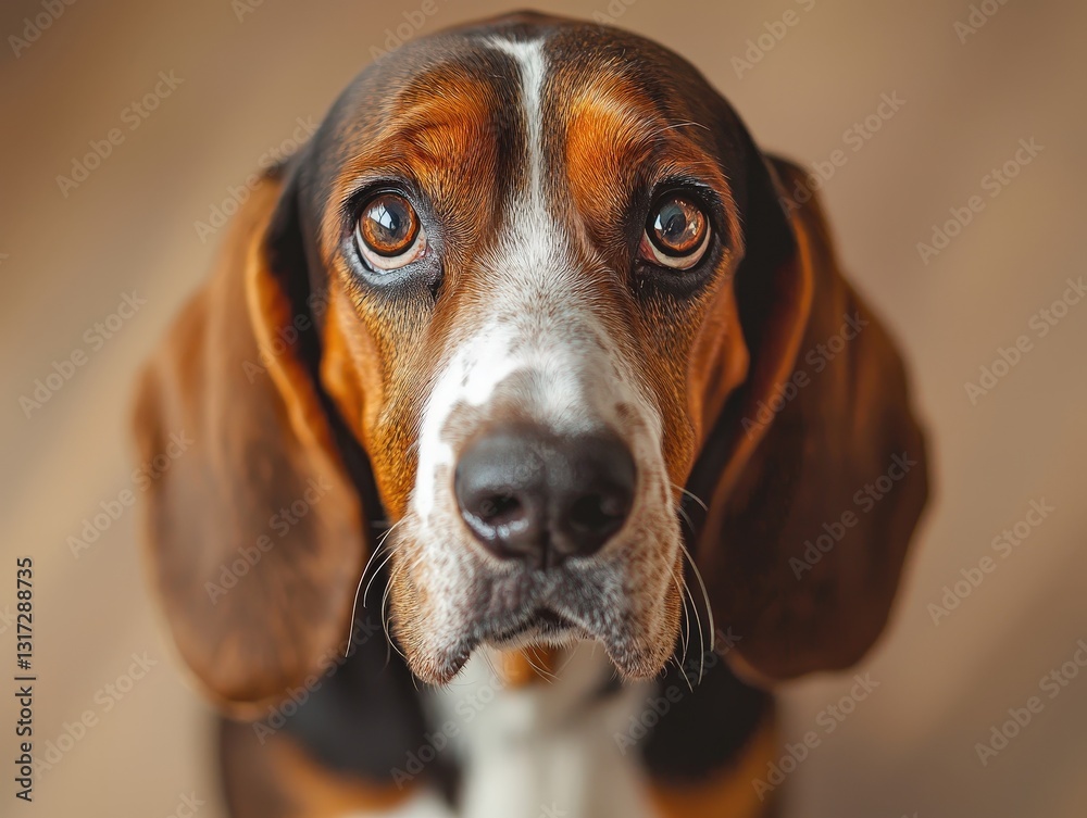 Basset hound with long droopy ears looking confused, big sad eyes ...