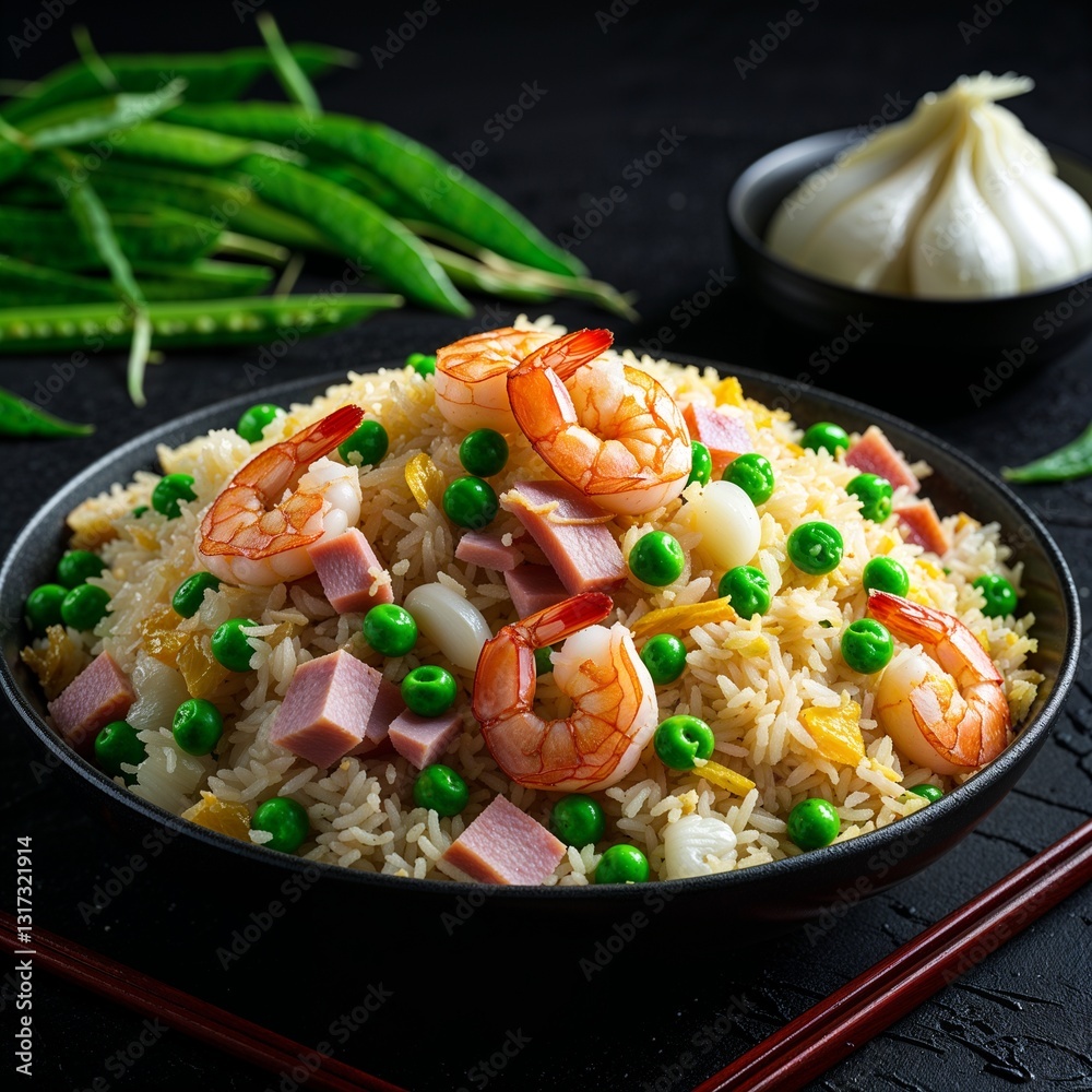 Yangzhou Fried Rice Chinese style fried rice with shrimp ham and peas ...