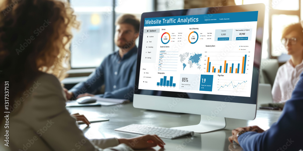 Computer software for website traffic analytics data on computer screen ...