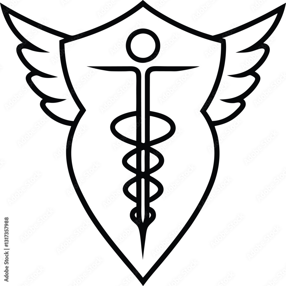 Caduceus medical crest line art illustration Stock Vector | Adobe Stock