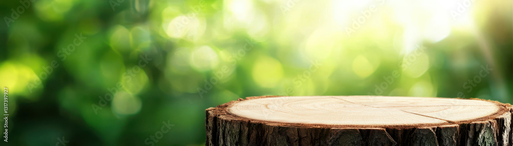 Planting trees for future generation, Wooden tree stump in sunlight ...
