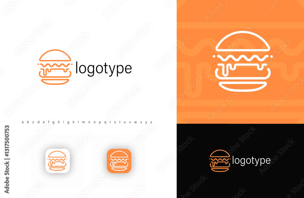 Vector de Stock Minimalist burger logo with dripping sauce effect ...