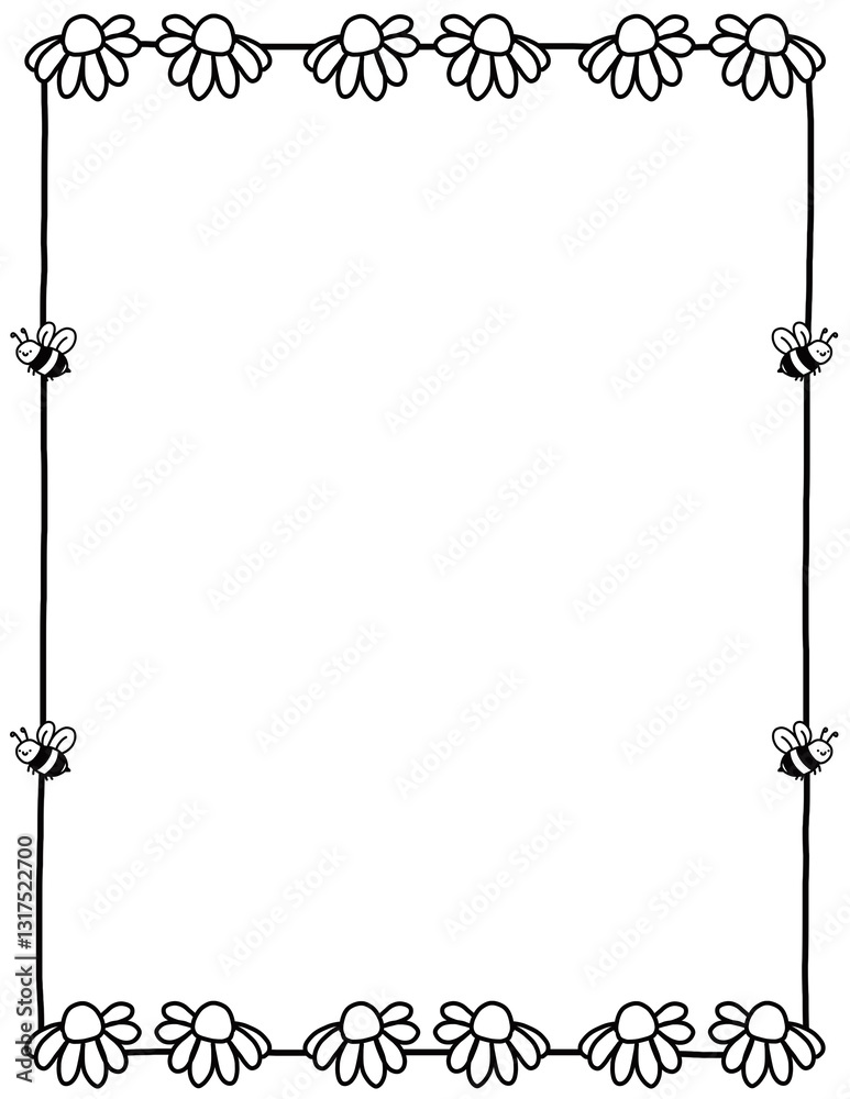 Floral border frame. Doodle flower border. Leaf frame. Hand drawn ...