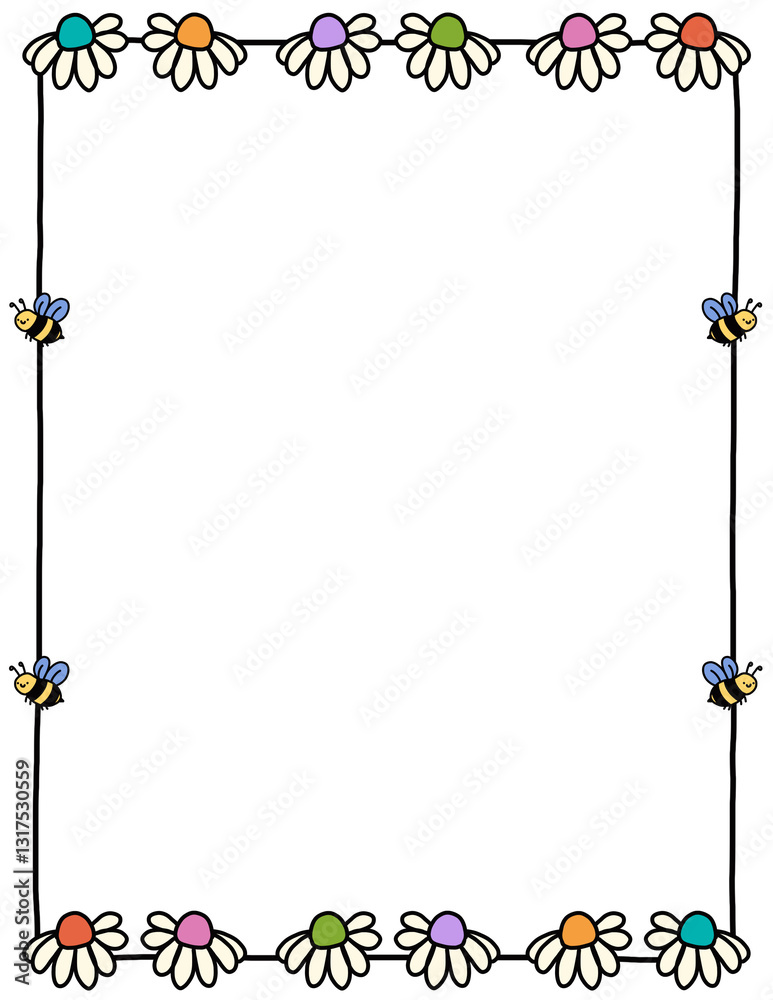 Floral border frame. Doodle flower border. Leaf frame. Hand drawn ...