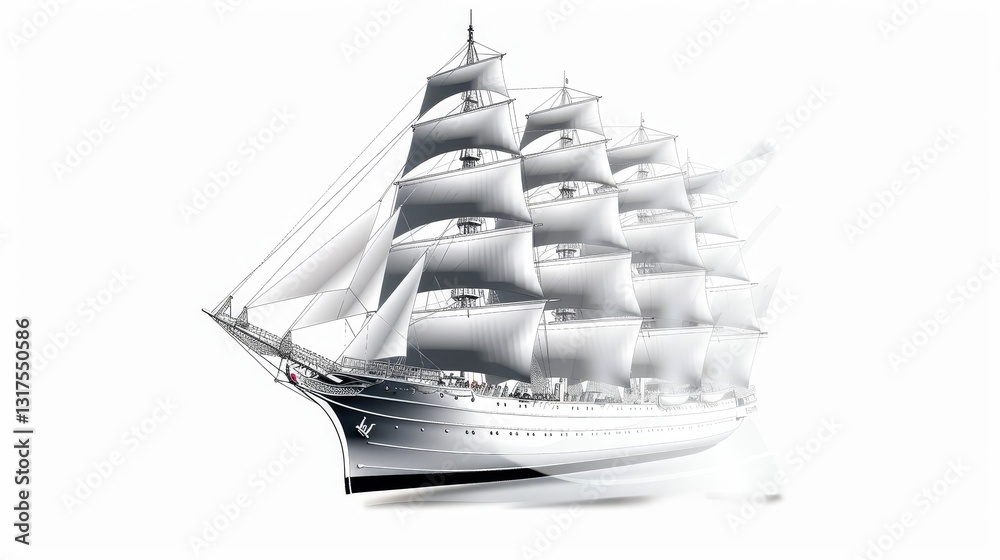 Sailing Ship Line Art Coloring Page - A detailed line art drawing of a ...