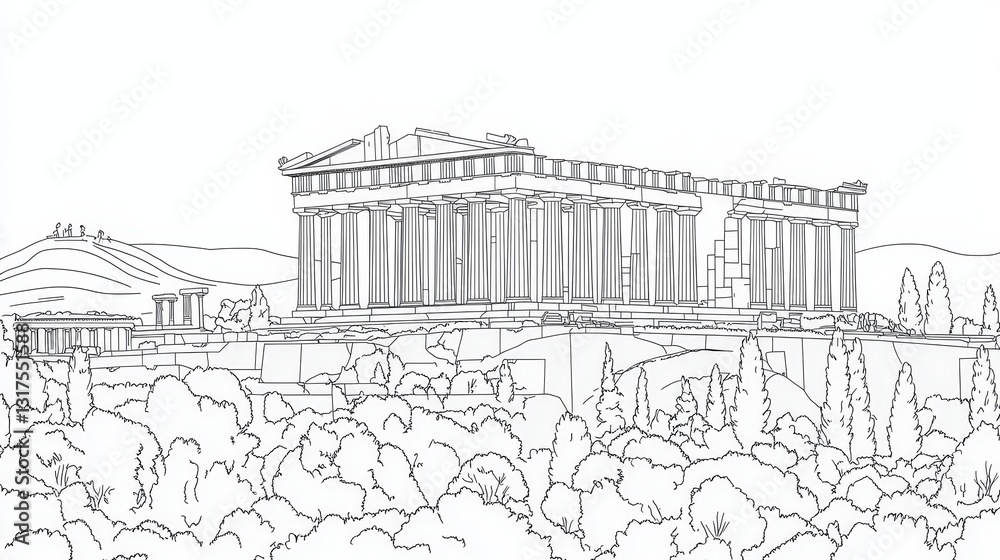 Athens Greece Line Art Coloring Page - A beautiful line art coloring page depicting the iconic ...