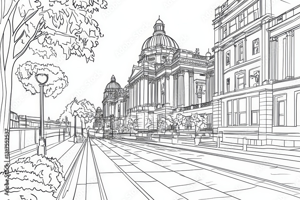 Belfast City Hall Line Art Coloring Page - A detailed line art coloring ...