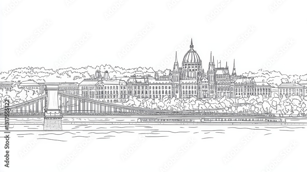 Illustration Stock Budapest Chain Bridge and Parliament Coloring Page ...