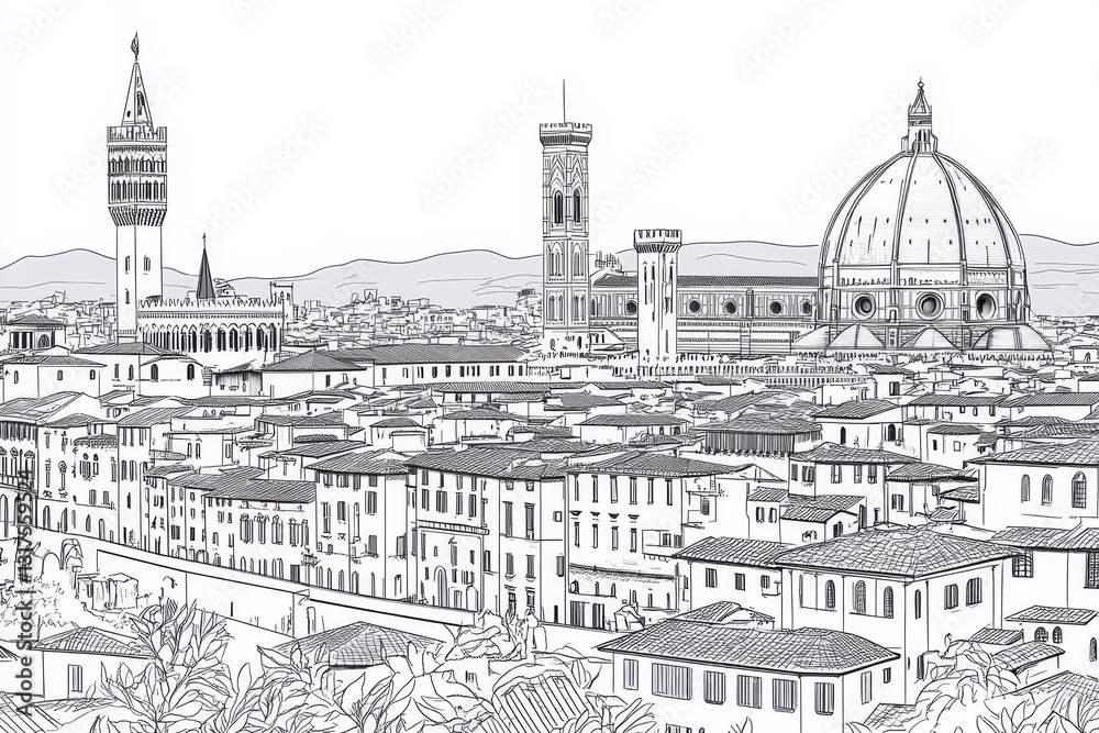 Florence Italy Line Art Coloring Page - A detailed line art coloring ...