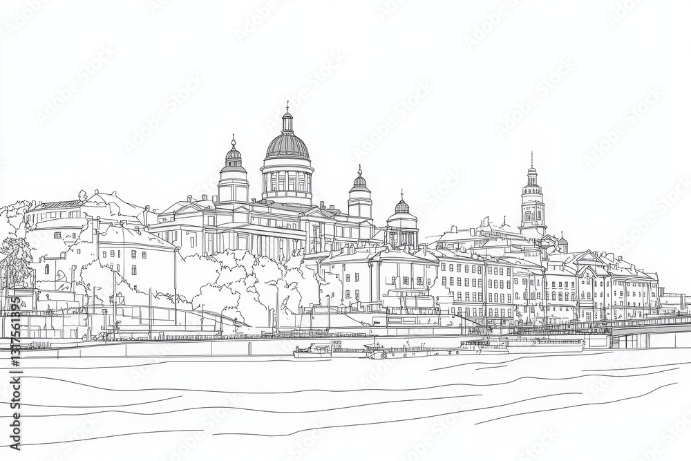 Ilustración de Stock Helsinki Skyline Line Art Coloring Page - A ...