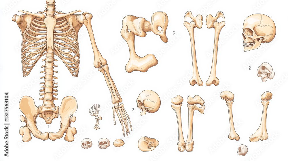 Types of joints vector illustration. Labeled skeleton connections ...