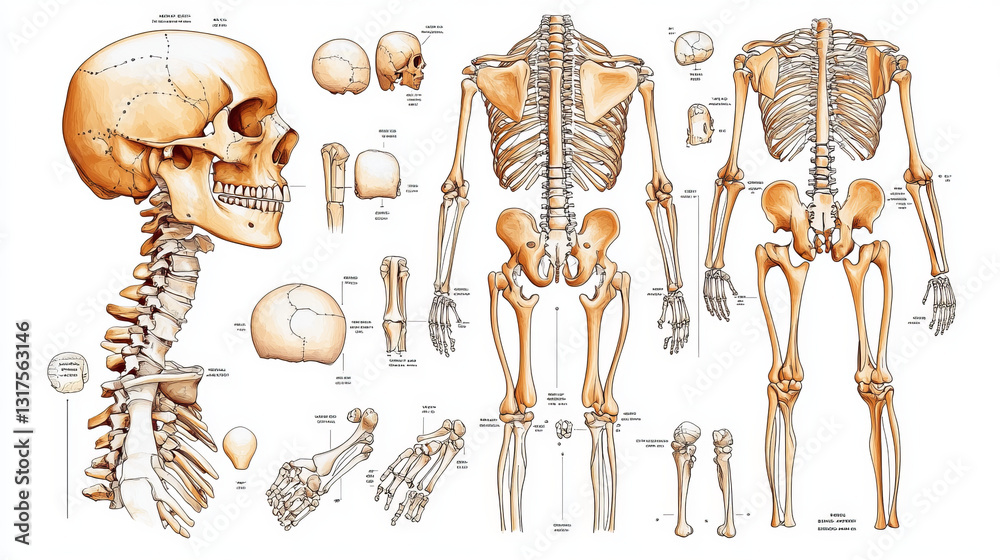 Types of joints vector illustration. Labeled skeleton connections ...