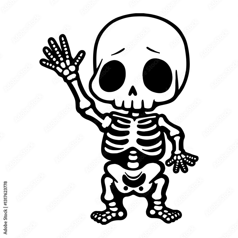 Cute Chibi Kawaii Skeleton Waving Hand Cartoon Illustration Detailed ...