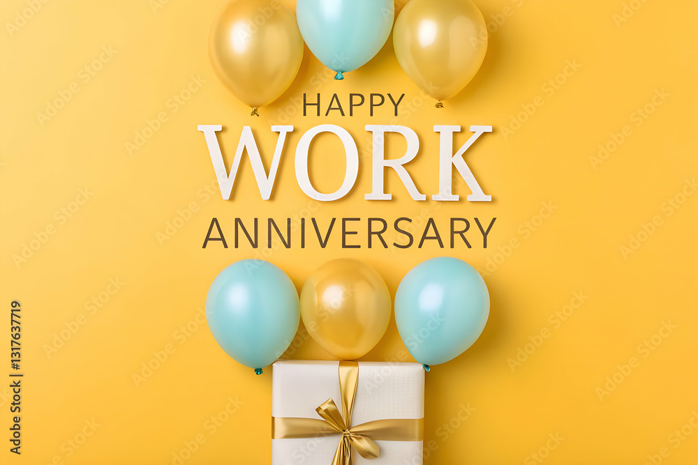 Happy work anniversary golden yellow background with elegant typography ...