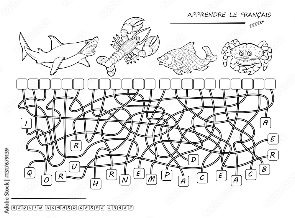 LEARN FRENCH. Logic puzzle game with sea inhabitants for study French ...