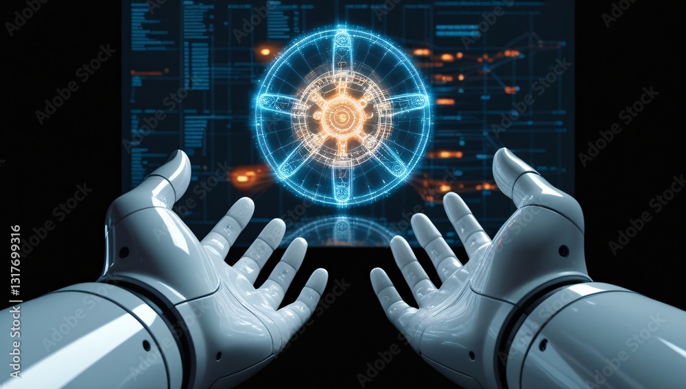Hand controlling a futuristic electronic digital holographic control ...