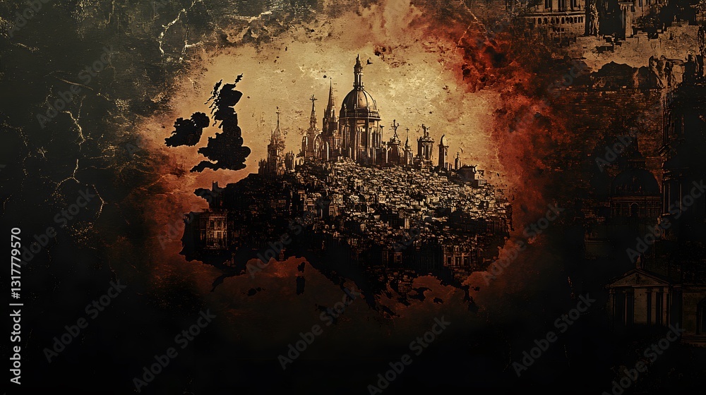 Fantasy Map: A detailed fantasy map depicting a stylized, detailed ...
