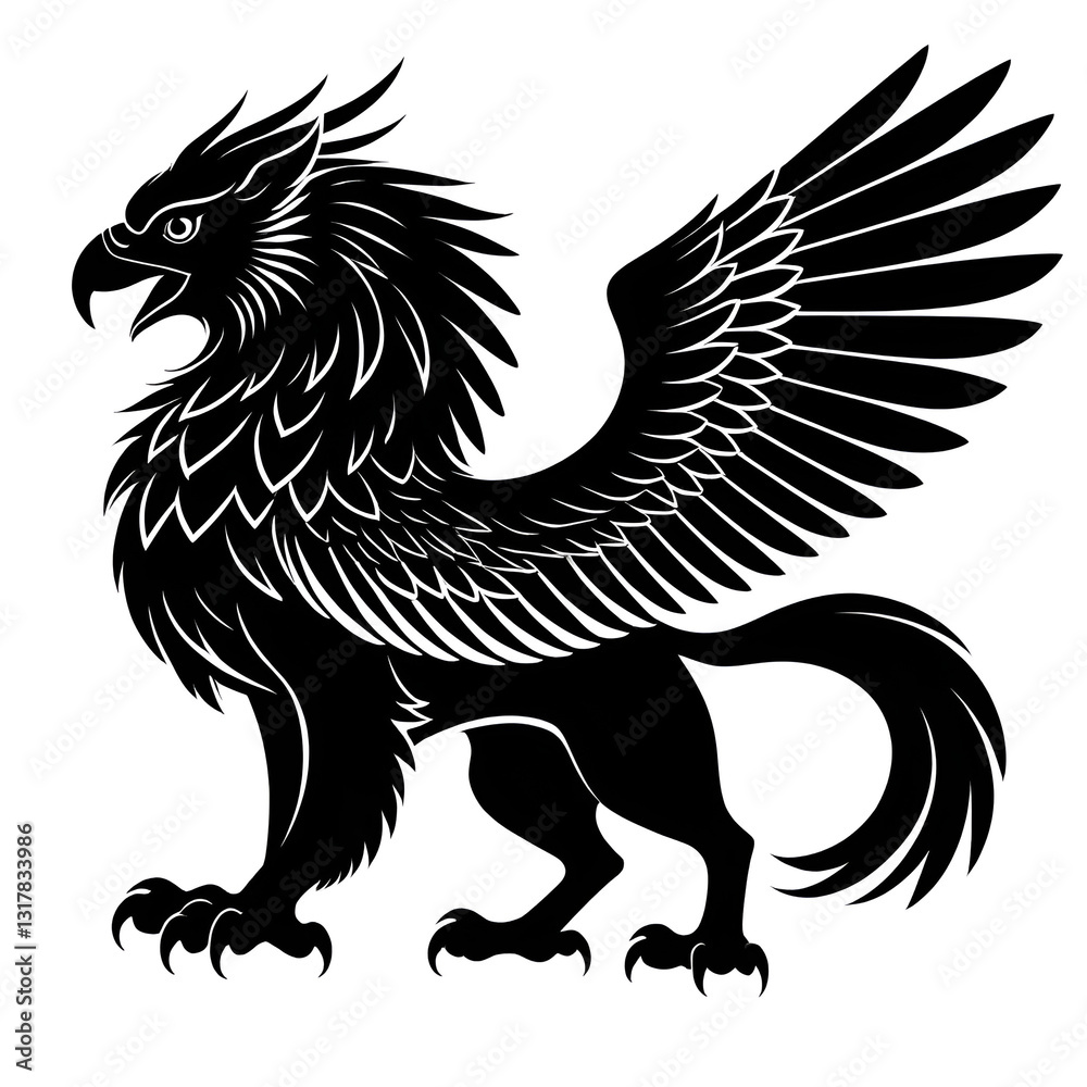 griffin black and white silhouette isolated on white background ...