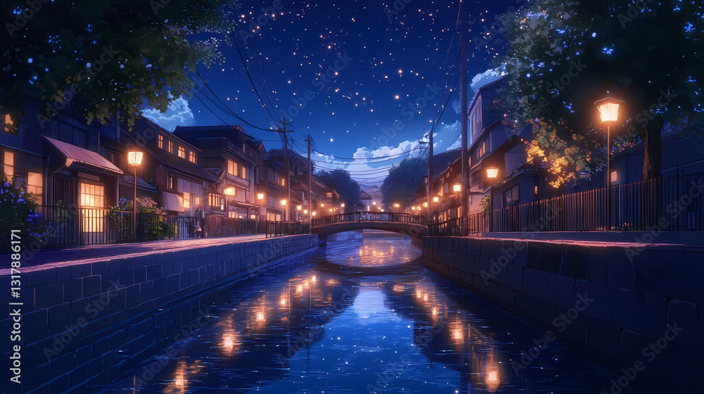 Ghibliinspired highly detailed starlit reflections on anime background ...