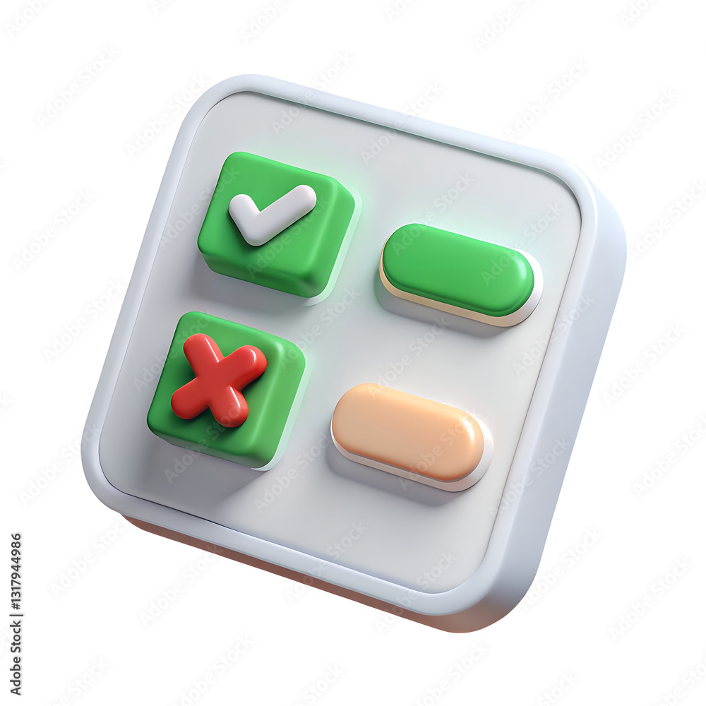 3D UI Button Set with Checkmark and Cross Icons - Modern App Interface Design isolated on white ...