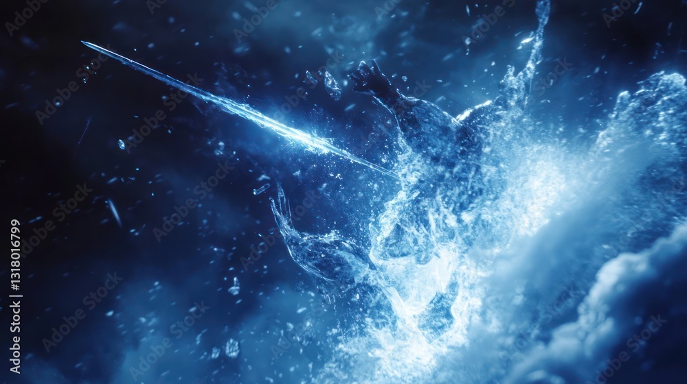 Ice warrior fights meteor; cosmic battle; fantasy art 素材庫插圖 | Adobe Stock